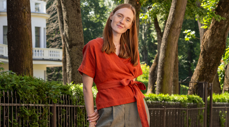 Women's Linen Wrap Style Tops menique