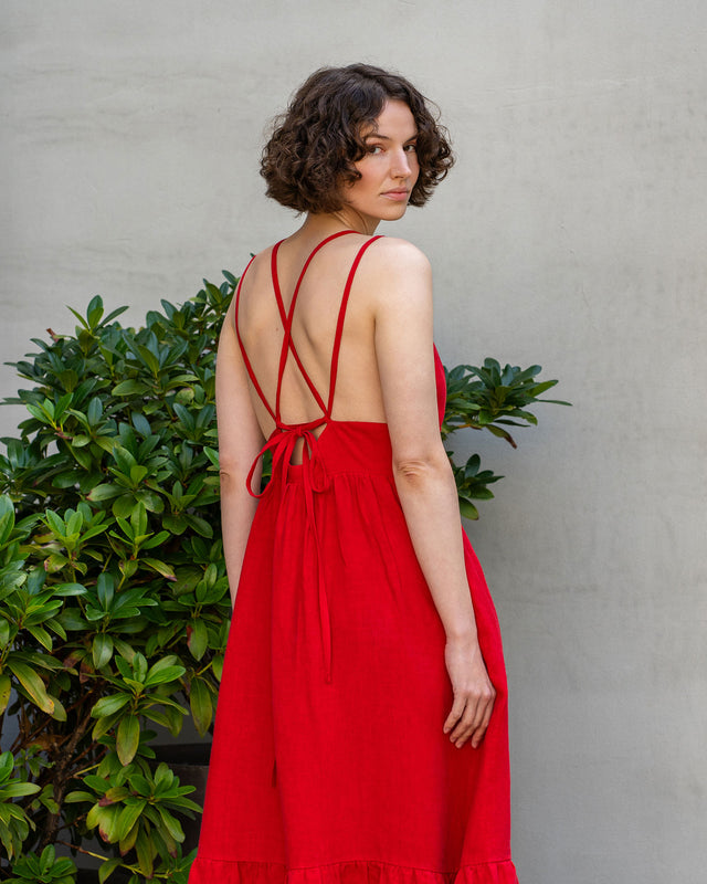 Feminine Linen Backless Lace Up Dress for Women ️ menique