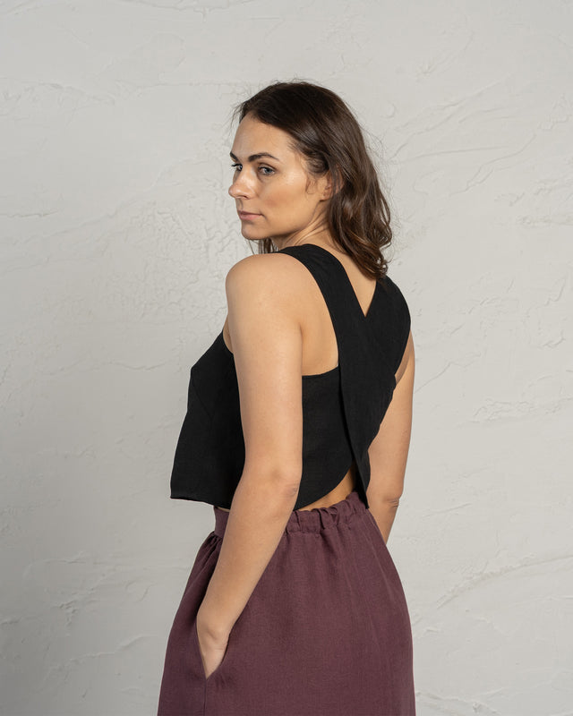 European Linen Crop Top with Cross Back ️ menique