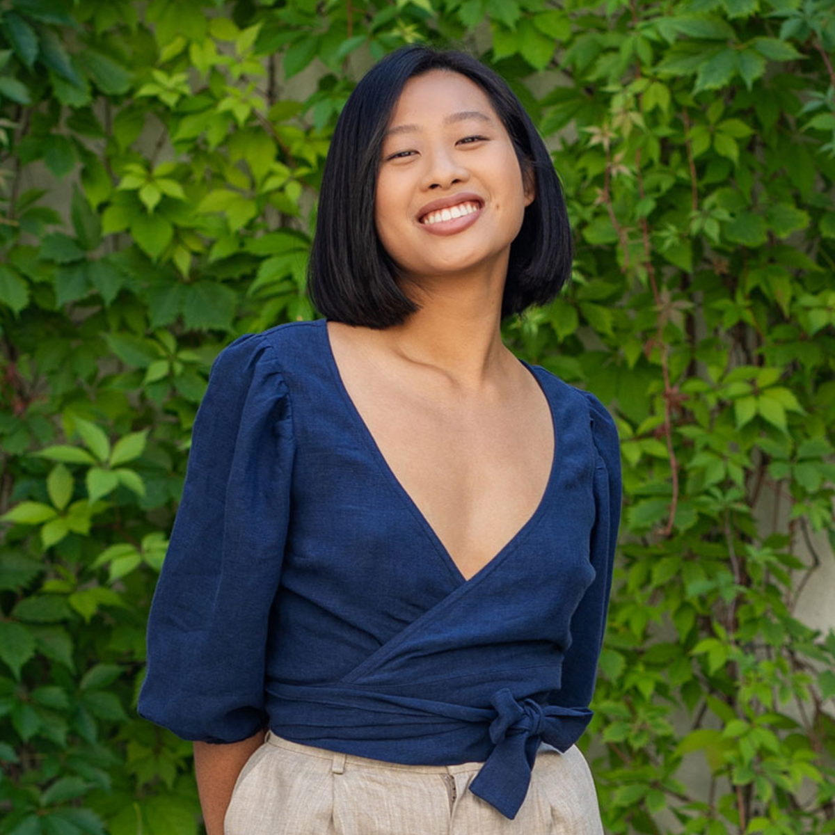 Organic 100% Linen Crop Top with Cross Back ️ menique - MENIQUE